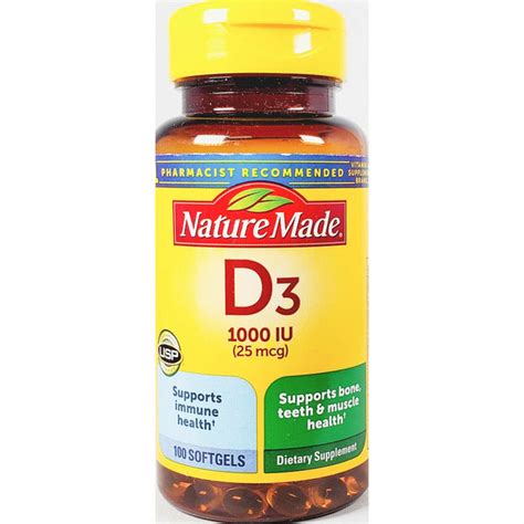 Nature Made Vitamin D3 1000 Iu 25 Mcg 100 Softgels Immune Support