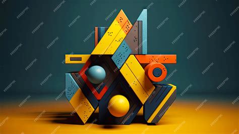 Premium Ai Image Geometrical 3d Background Multicolored Blocks And Balls On A Dark Green