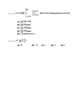AP Calculus AB Unit Exam Limits And Continuity By AP Calculus AB