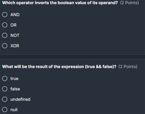 Which Operator Inverts The Boolean Value Of Its Operand What Will Be The Result Of The