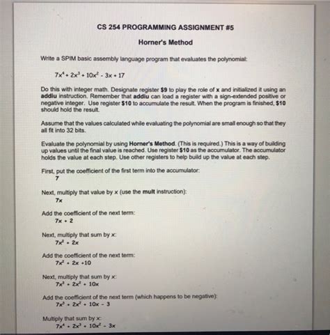 cs 254 programming assignment 5 horner s method