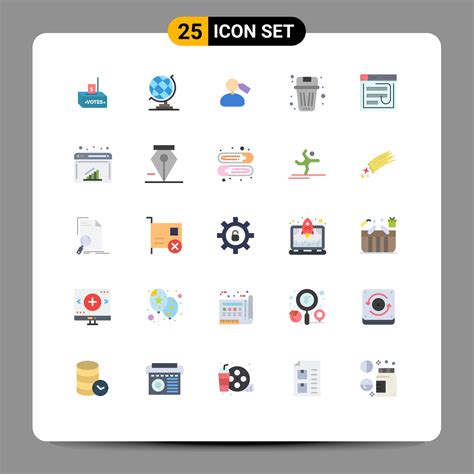 Modern Set Of 25 Flat Colors Pictograph Of Email Garbage Tag Delete Basket Editable Vector