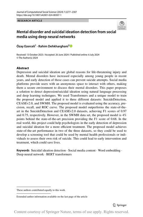 Pdf Mental Disorder And Suicidal Ideation Detection From Social Media Using Deep Neural Networks