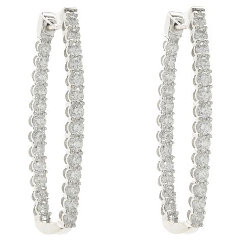 14 Karat White Gold Diamond Rectangular Hoop Earrings For Sale At 1stdibs