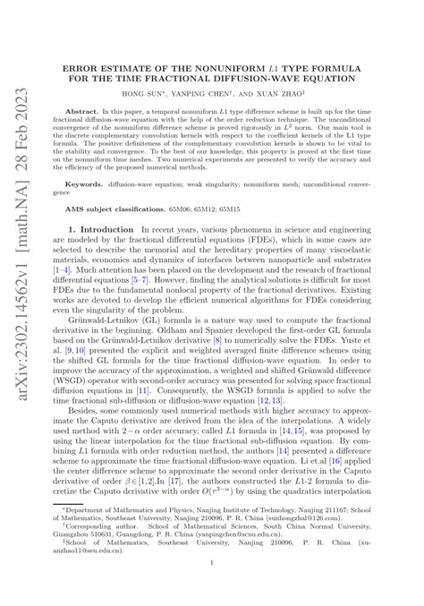Pdf Error Estimate Of The Nonuniform L1 Type Formula For The Time Fractional Diffusion Wave