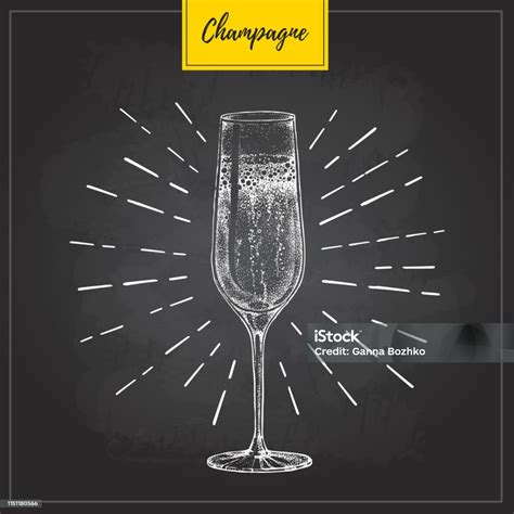 벡터 일러스트 레이 션의 손 칠판 배경에 샴페인 유리 그리기 계절에 대한 스톡 벡터 아트 및 기타 이미지 계절 공휴일 기념일 Istock