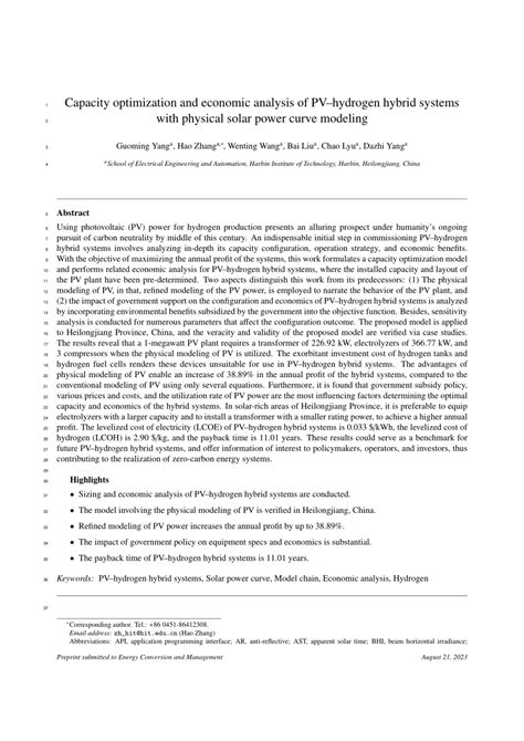 Pdf Capacity Optimization And Economic Analysis Of Pv Hydrogen Hybrid Systems With Physical