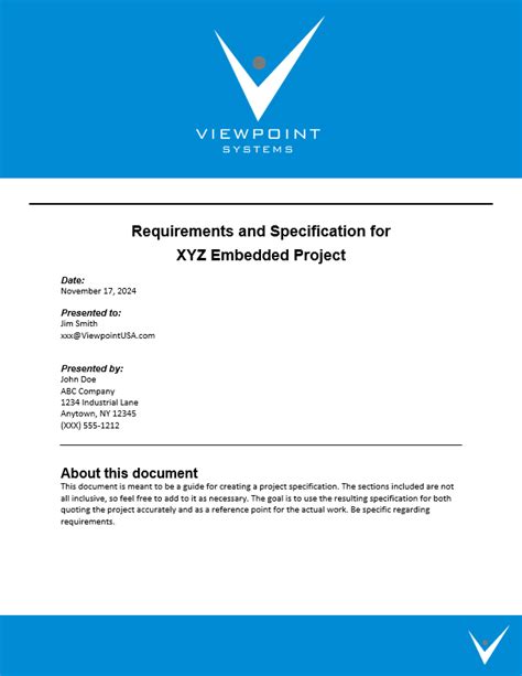 Industrial Embedded Requirements And Specification Template