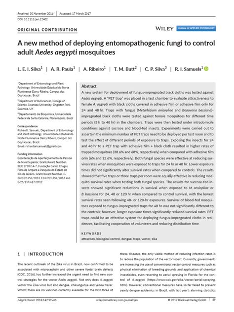 A New Method Of Deploying Entomopathogenic Fungi To Control Adult Aedes Aegypti Mosquitoes