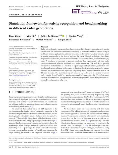 Pdf Simulation Framework For Activity Recognition And Benchmarking In Different Radar Geometries