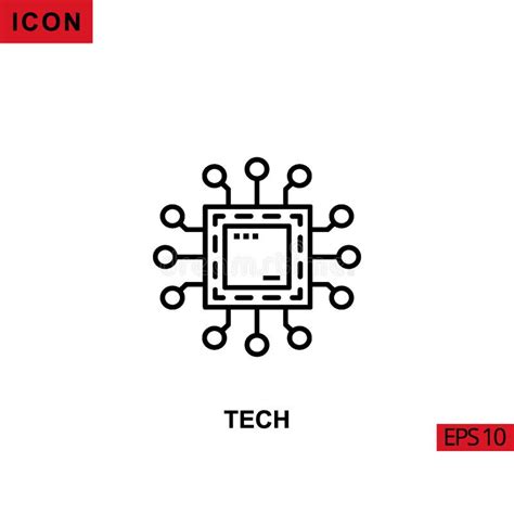 Icon Tech With Circuit Board Processor Outline Line Lineal Or Linear Vector Icon Symbol Sign