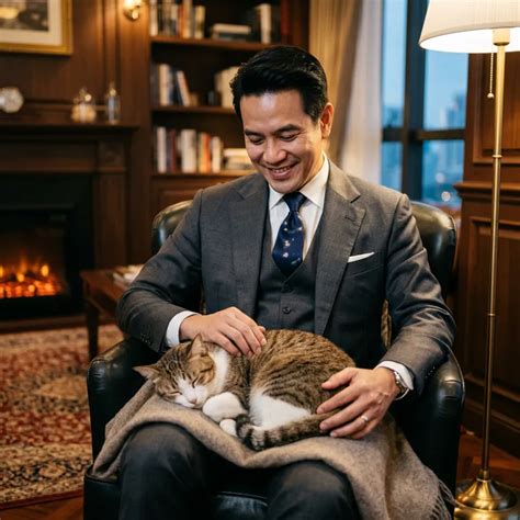 Elegant Thai Man With Lap Cat In Bespoke Suit Ai Art Generator Easy Peasy Ai