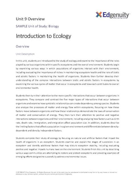Ecology Pdf 161133 Sample Unit Intro To Ecology Science Biology