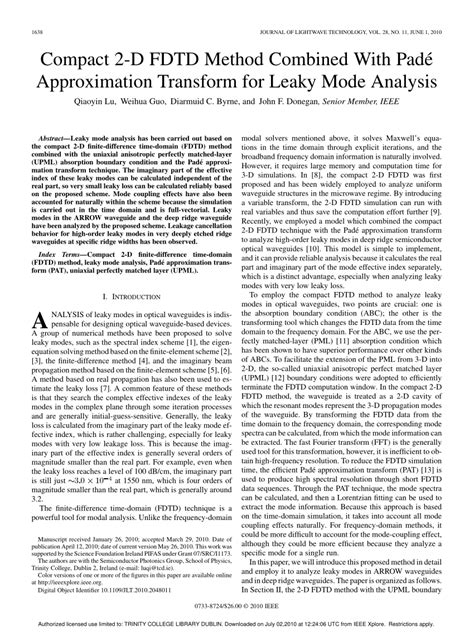Pdf Compact 2 D Fdtd Method Combined With Padé Approximation Transform For Leaky Mode Analysis