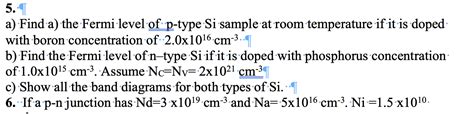 Solved A Find A The Fermi Level Of P Type Si Sample At