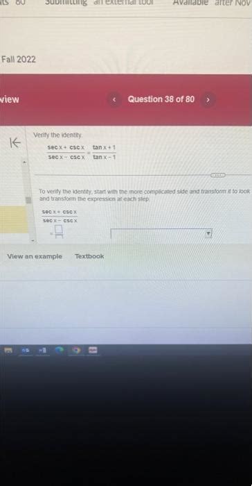 [solved] verify the identhy [ frac{ sec x csc x}{ sec