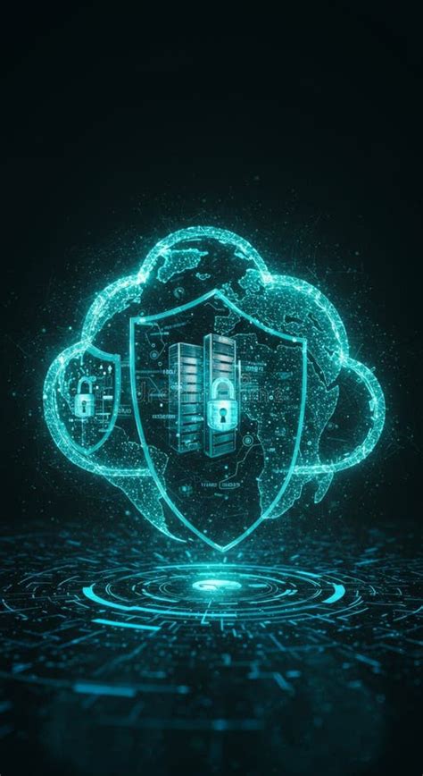 Abstract Cloud Security Concept With Glowing Shield And Servers Stock Illustration