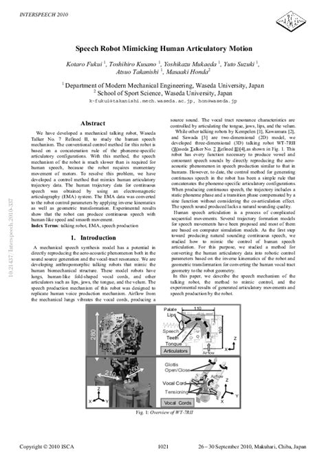 Pdf Speech Robot Mimicking Human Articulatory Motion