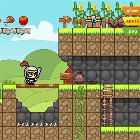 Farm Platformer Tileset Free Game Assets Game Level Design Adventure Games Image Resolution
