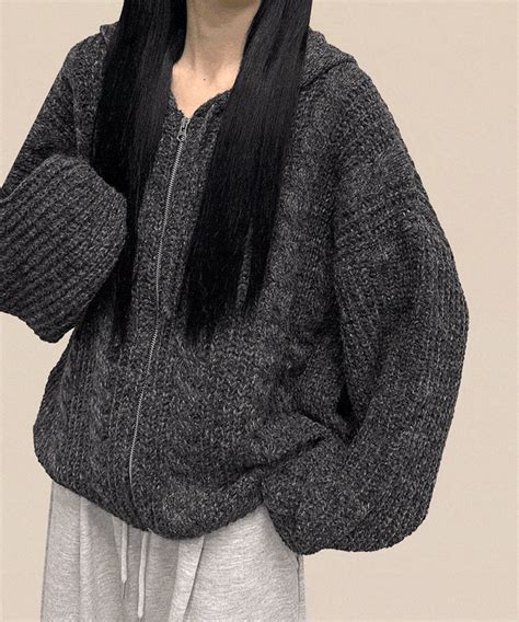 피크온 [도톰 겨울집업종결 🐰] 주디 루즈핏 케이블 꽈배기 니트 후드집업 아방 벌룬 스웨터 빅사이즈 학생 아우터 간절기 겨울