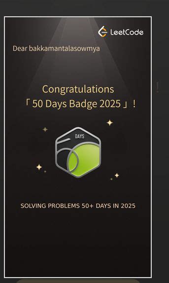 Leetcode Codingchallenge Dsa Problemsolving Learning 50dayschallenge Sowmya Bakkamantala