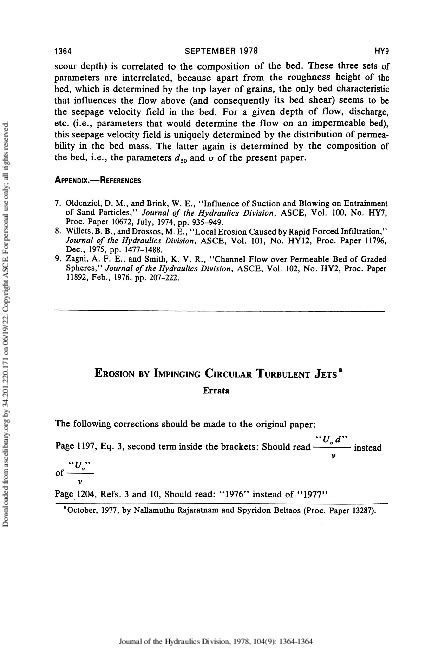 Pdf Erratum For “erosion By Impinging Circular Turbulent Jets”