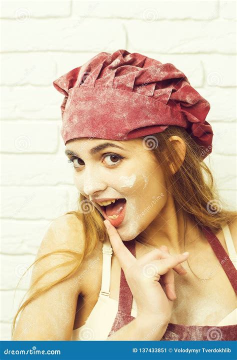 Flirting Girl Messy With Flour Stock Image Image Of Poses Messy