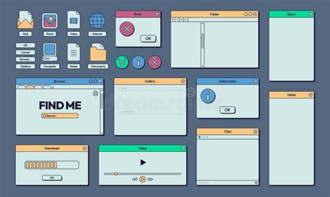 Retro Interface 80s 90s Computer And Internet User Interface Elements Trendy Frames And