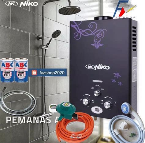 Water Heater Pemanas Air Mandi Gas Niko Led Hitam Set Lazada Indonesia