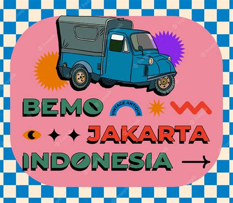 Premium Vector Jakarta Traditional Transportation Called Bemo Vintage Handdrawn Illustration