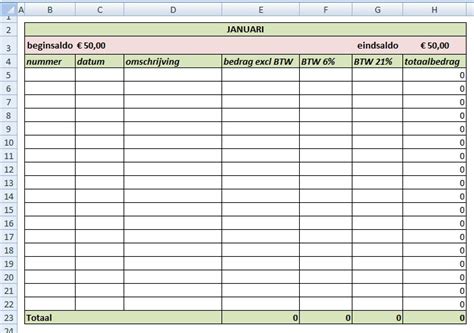 Boekhoudprogramma Excel Kas
