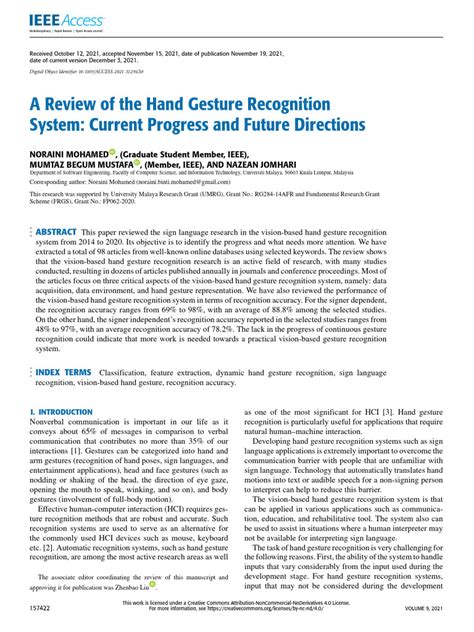 A Review Of The Hand Gesture Recognition Ieee 2021 Pdf Camera Sign Language