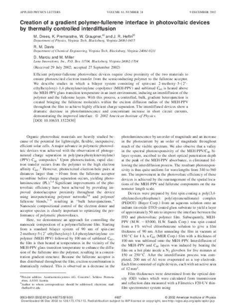Pdf Creation Of A Gradient Polymer Fullerene Interface In Photovoltaic Devices By Thermally
