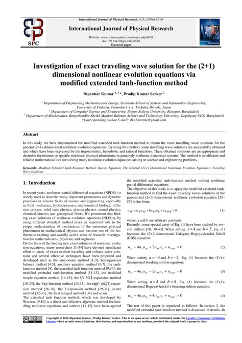 Pdf Investigation Of Exact Traveling Wave Solution For The 21 Dimensional Nonlinear