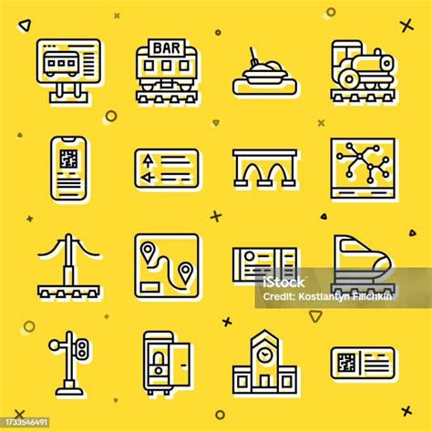 라인 Qr 코드 티켓 열차 고속 철도 지도 음식 플레이트 도로 교통 표지판 전자 티켓 티켓 구매를 위한 매표소 및 아이콘용 다리를 설정합니다 벡터 Brand Name