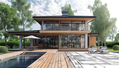 Blueprint And Mockup House Architecture Stock Illustration