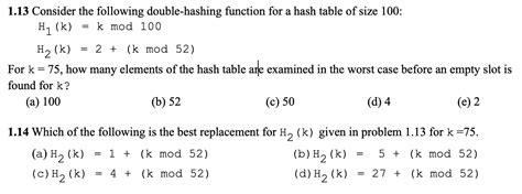 Solved 113 Consider The Following Double Hashing Function