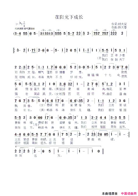 在阳光下成长简谱 峥嵘岁月 时夫宝 陈大春词曲 吉他弹唱