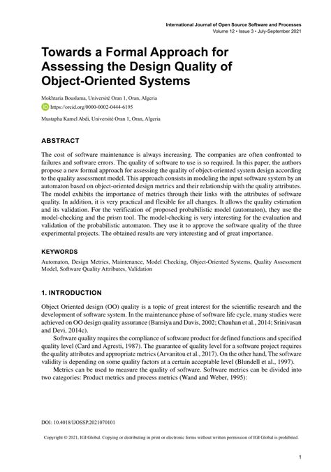 Pdf Towards A Formal Approach For Assessing The Design Quality Of Object Oriented Systems