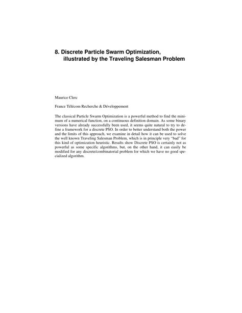 Pdf Discrete Particle Swarm Optimization Illustrated By The Traveling Salesman Problem