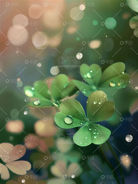 Aiai数字艺术 四叶草上的水滴美丽而梦幻插画 Ai平面元素免费下载png格式2784像素编号69521317 千图网
