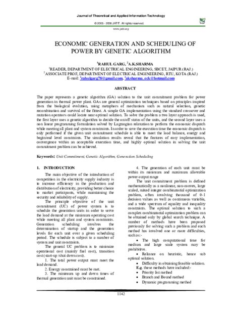 Pdf Economic Generation And Scheduling Of Power By Genetic Algorithm