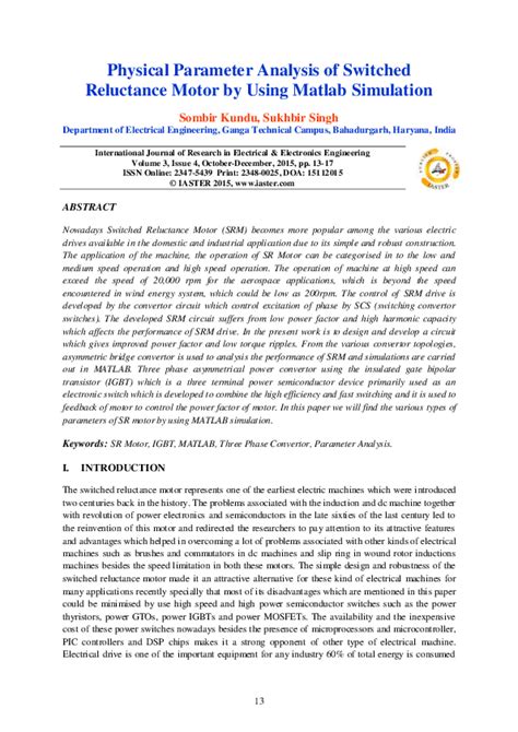 Pdf Physical Parameter Analysis Of Switched Reluctance Motor By Using