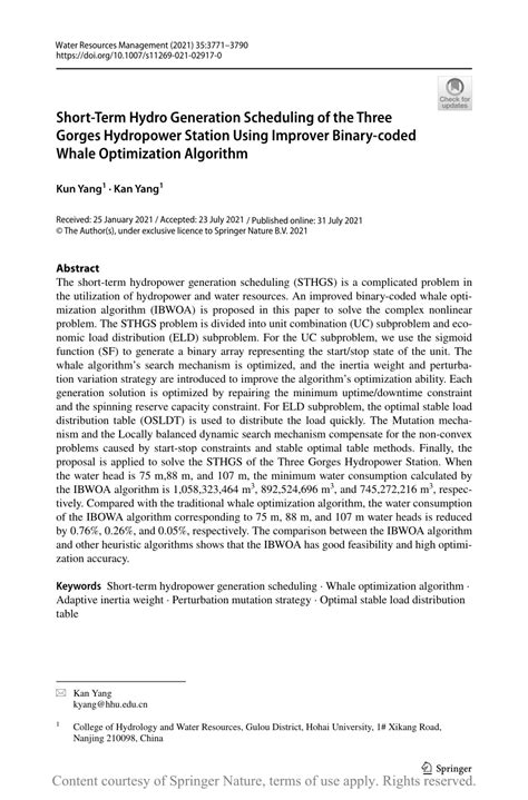 Short Term Hydro Generation Scheduling Of The Three Gorges Hydropower Station Using Improver