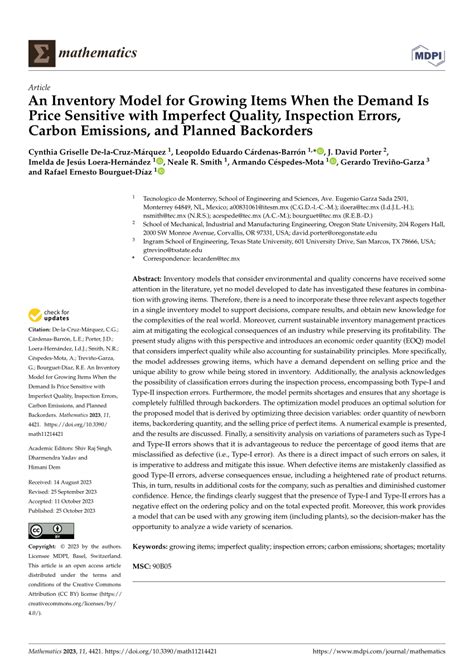 Pdf An Inventory Model For Growing Items When The Demand Is Price Sensitive With Imperfect