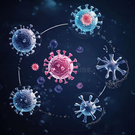 Stages Of Virus Lifecycle With Illustrations Showing Penetration Replication And Spreading