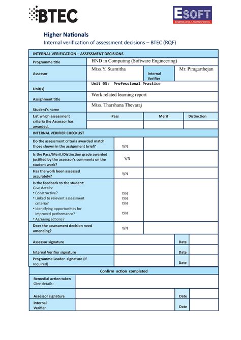 Professional Practice Assignment Submission Higher Nationals Internal Verification Of