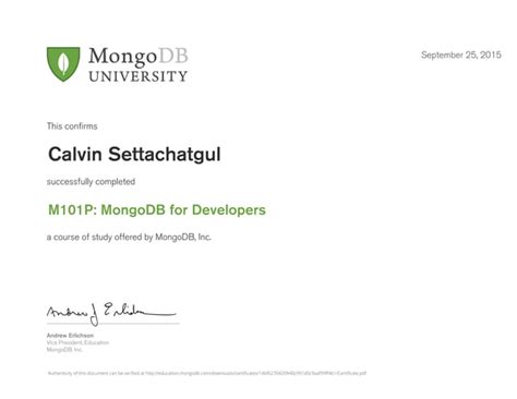 Mongodb University M101p Certificate Ppt Mongodb University M101p Certificate Ppt