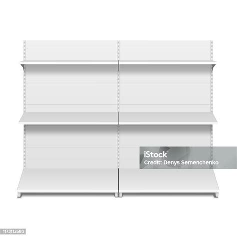 소매 선반빈 빈 쇼케이스 디스플레이 3d 전면 보기 모의 최대 템플릿 흰색 배경에 격리된 그림입니다 설계 준비 완료 제품 광고 벡터 Eps10 0명에 대한 스톡 벡터 아트