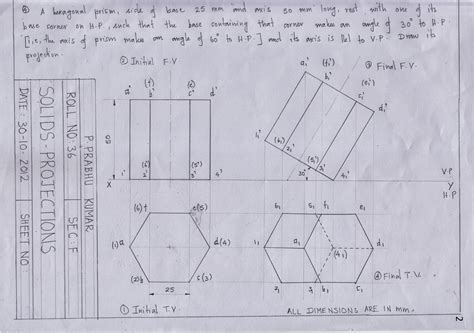 Engineering Graphics For Engineers Projection Of Solids Hexagonal Prism Axis Inlined To One